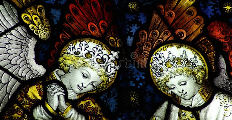 Two Angels in Stained Glass Stock Image - Image of praying, window ...