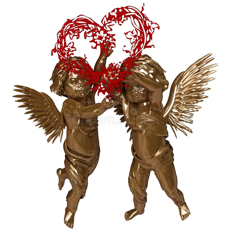 Two Angels with a Wreath in the Shape of a Heart Stock Illustration ...