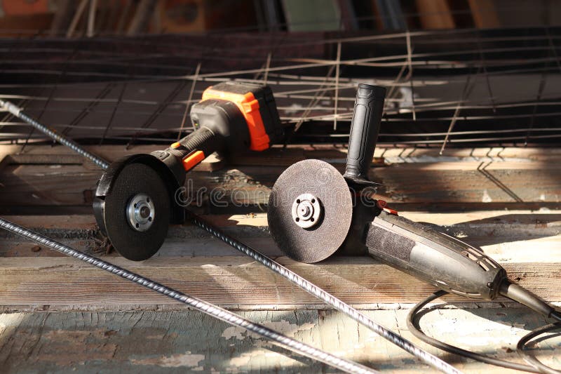 Cordless and Corded Angle Grinders, Power Tools for Repair Work Stock Photo - Image of disc ...
