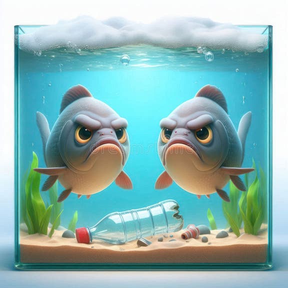 Two Angry Fish in a Garbage Tank. Stock Image - Image of fish ...