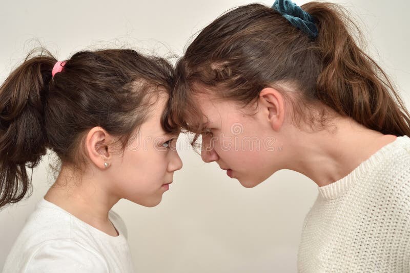 Two Angry Sisters Standing Face To Face and Quarreling Stock Photo ...