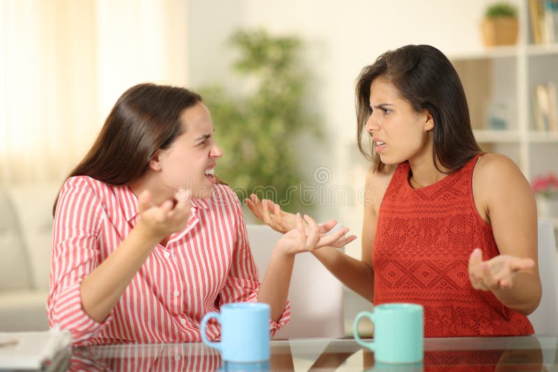 Two Angry Women at Home Arguing Stock Photo - Image of dispute, arguing ...