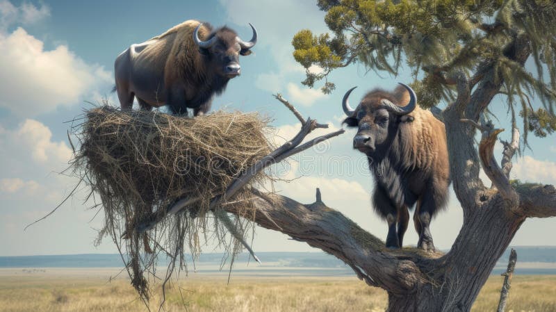 Two Animals are in the Middle of a Tree and a Nest Stock Photo - Image ...