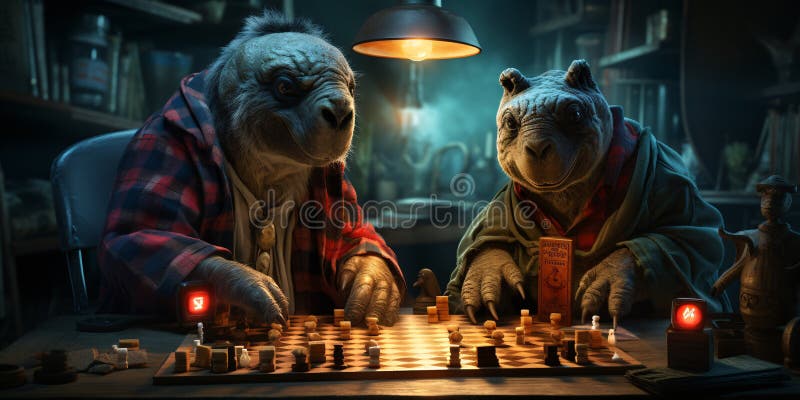 Two Animals Playing Chess Together Stock Illustration - Illustration of ...