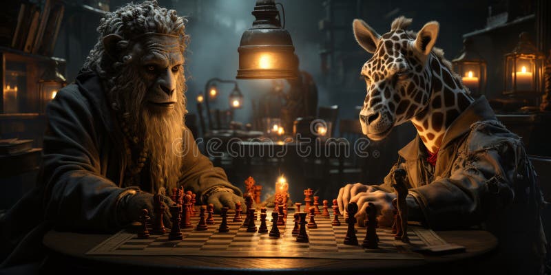 Two Animals Playing Chess Together Stock Illustration - Illustration of ...