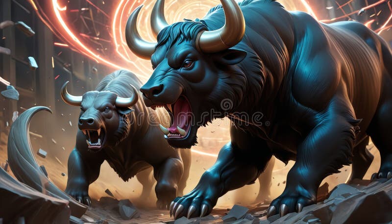 Charging Bulls Breaking Barriers Illustration Stock Photo - Image of ...