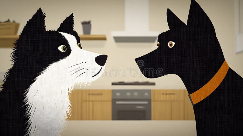 Two Animated Dogs in a Kitchen Setting Stock Illustration ...