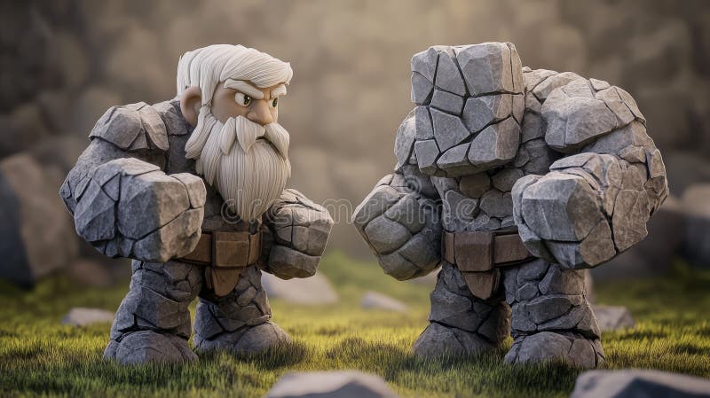 Two Animated Rock Creatures Face Off in a Whimsical Forest Setting ...