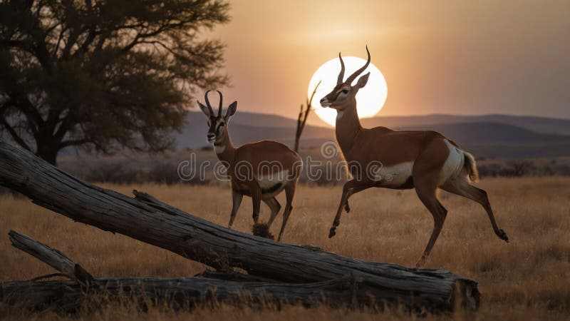 Majestic Springboks at Sunset in African Savanna Stock Illustration ...
