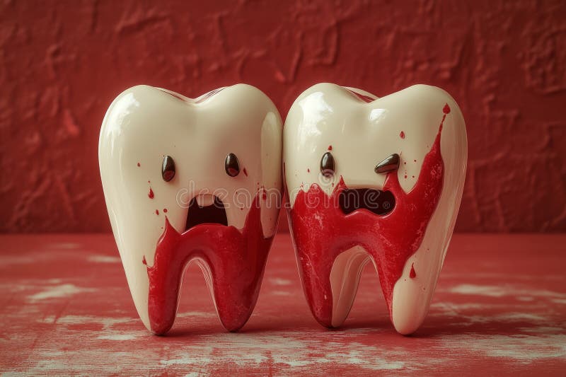 Two Anthropomorphic Teeth are Stained with Blood, Representing Dental ...