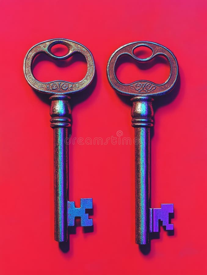 Two Antique Metal Keys Vibrant Red Background Stock Photos - Free ...