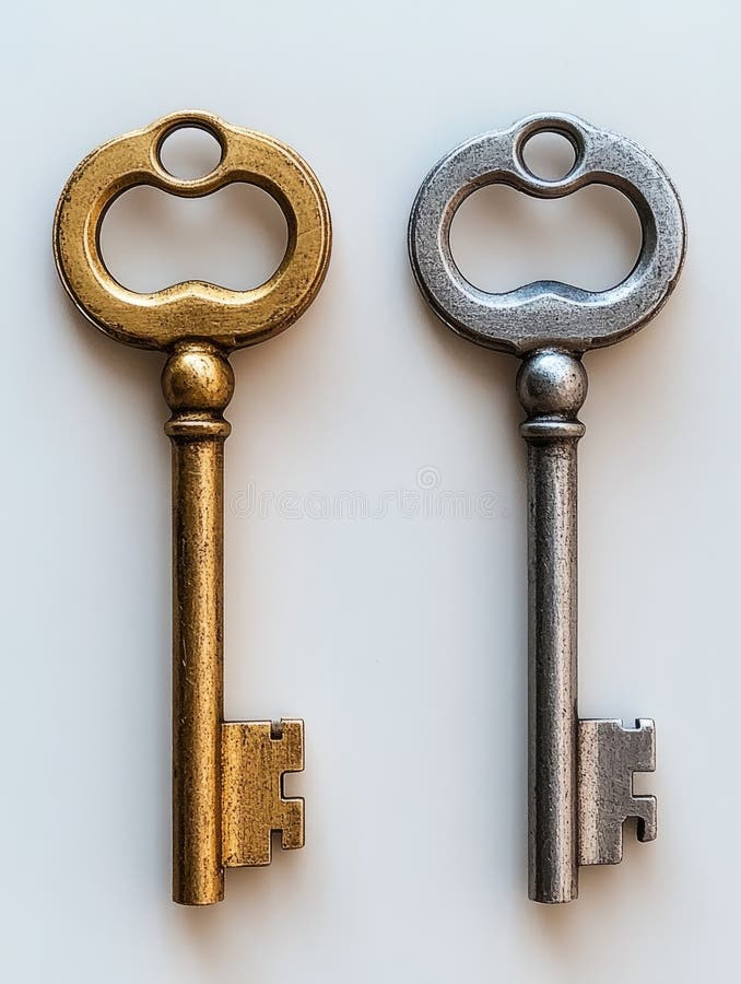 Two Antique Skeleton Keys in Brass and Silver. Stock Photo - Image of ...