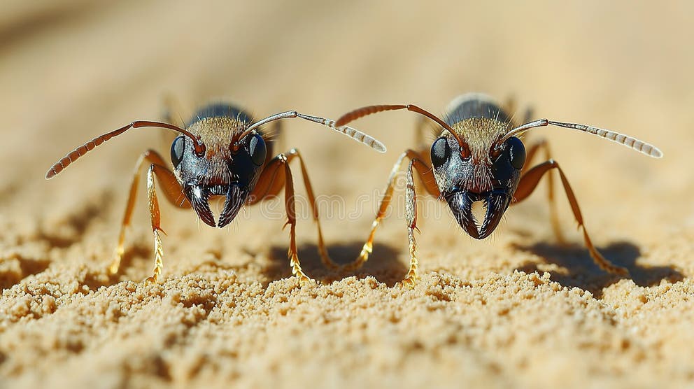 Two Ants Facing Forward on Sand Stock Illustration - Illustration of ...