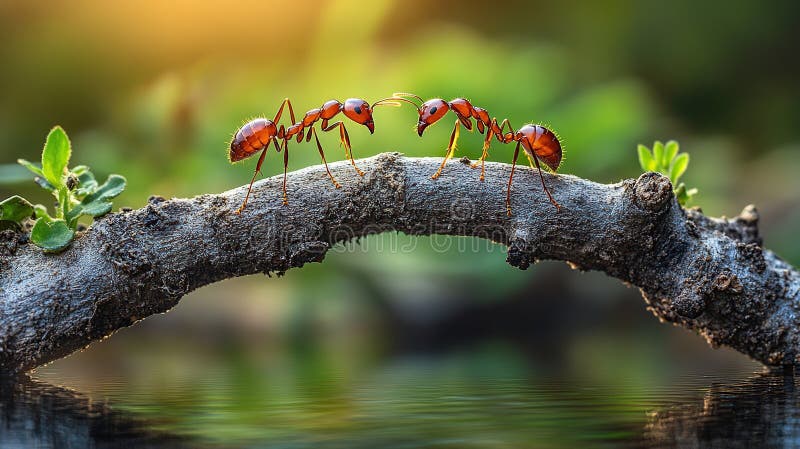 Two Ants Meet on a Natural Bridge Over Water Stock Illustration ...