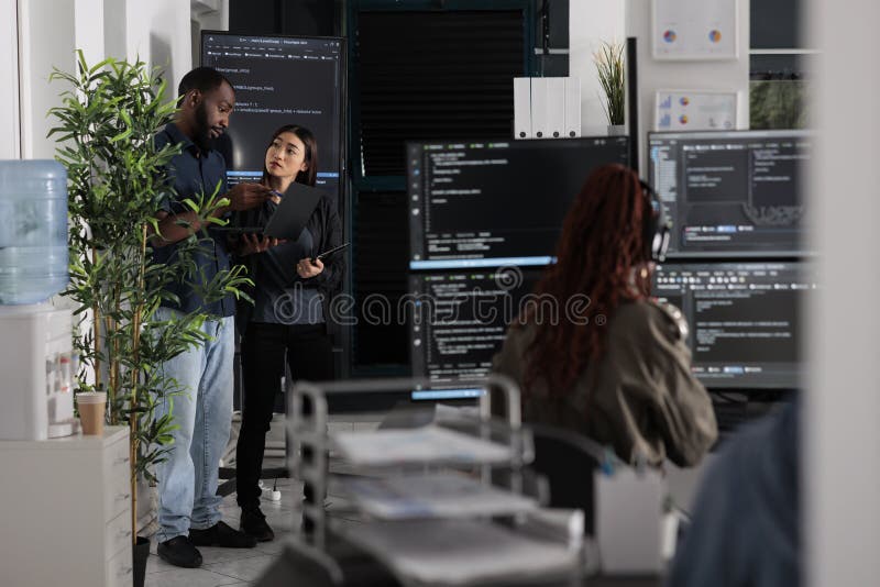 Two App Developers Analyzing Html Code Looking For Errors Stock Image 8767