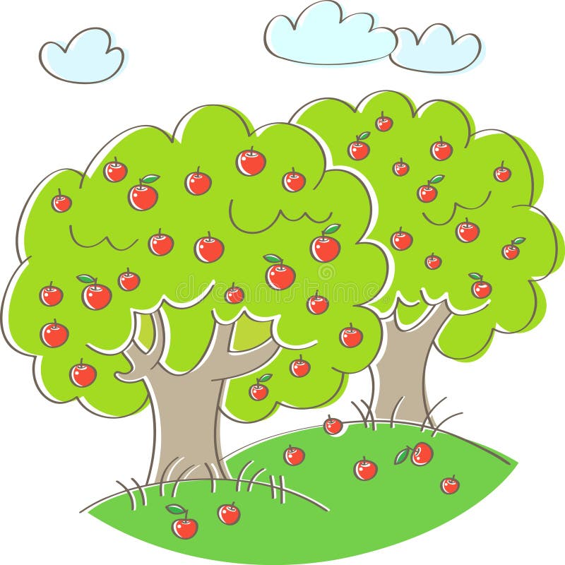 Two apple trees stock vector. Illustration of juicy, green - 58343841