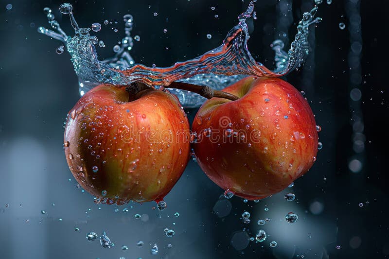Two Apples are Falling Rapidly into a Pool of Water Stock Image - Image ...
