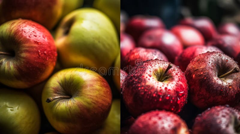Two Apples, One Green and One Red, are Shown in Close Up Stock Photo ...