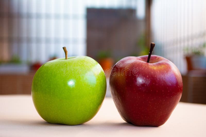 Two apples on table stock image. Image of fresh, vegetarian - 153326189