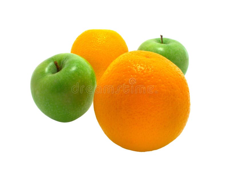 Two Apples and Two Oranges on White Stock Image - Image of comparing ...