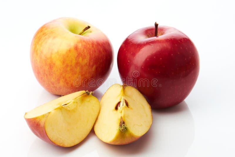 Two Apples and Two Pieces on White Stock Photo - Image of four, fruit ...
