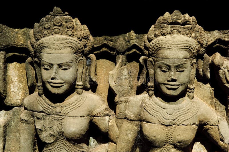 Two apsaras in angkor wat stock photo. Image of civilization - 25811176