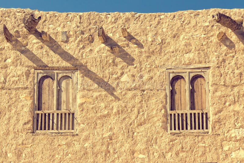 Two Arc Windows on an Old Rouch Stone Wall. Stock Image - Image of ...