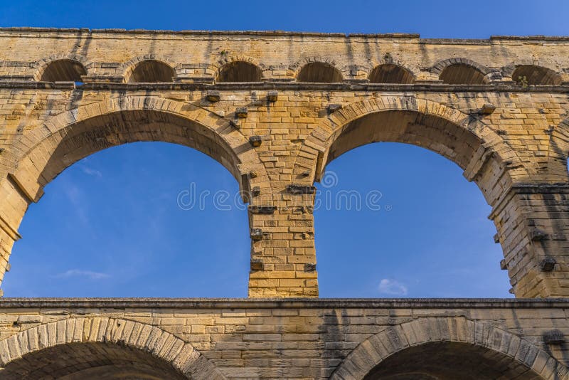 Two Arch from Pont Du Gard Three-tiered Aqueduct at the River Gardon ...