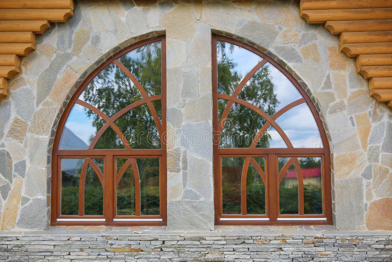 Two Arch Windows in a Stone Wall Stock Photo - Image of house, built ...