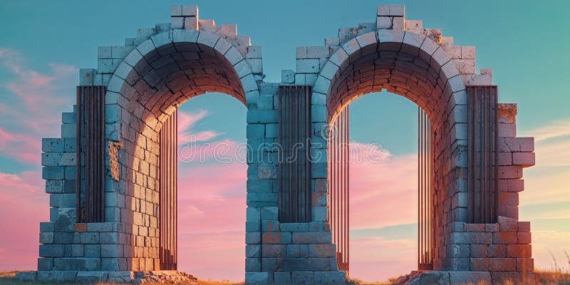 Two Arched Structures of Stone with Vertical Wooden Slats Stock Photo ...