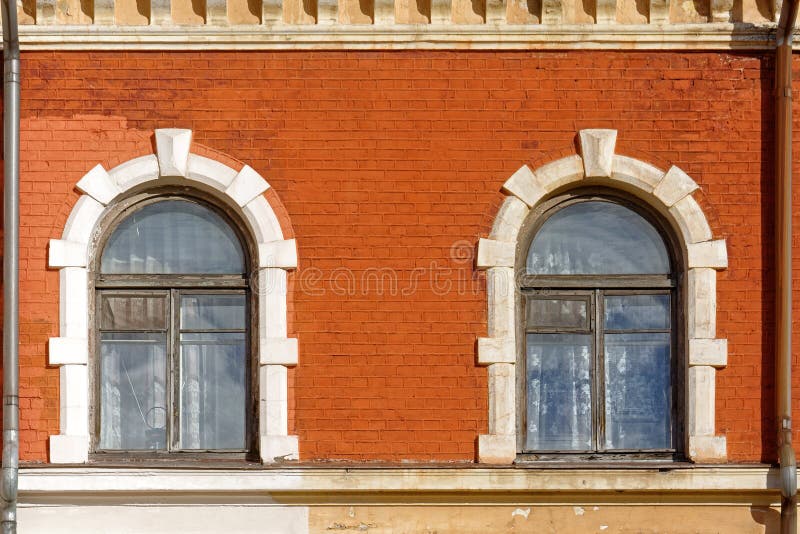 Two Arched Windows on a Brick Wall Stock Photo - Image of outdoor ...