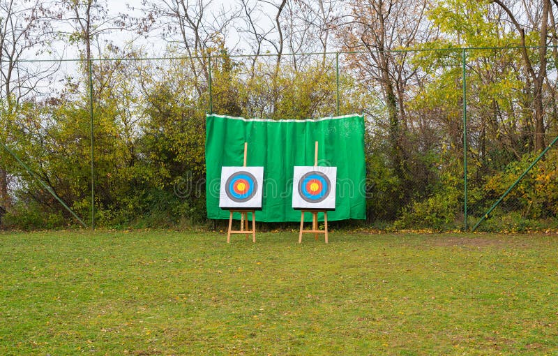 Two Archery Targets Set on a Sports Field Stock Photo - Image of game ...