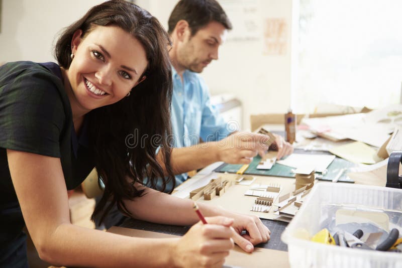 Two Architects Making Models in Office Using Digital Tablet Stock Image ...