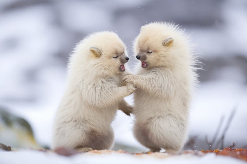 Two Arctic Foxes Play Fighting Stock Illustration - Illustration of ...