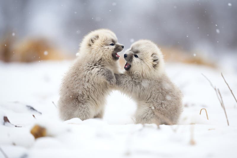 Two Arctic Foxes Play Fighting Stock Illustration - Illustration of ...