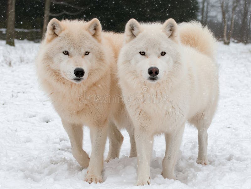Two Arctic Wolves Standing in the Snow Stock Illustration ...