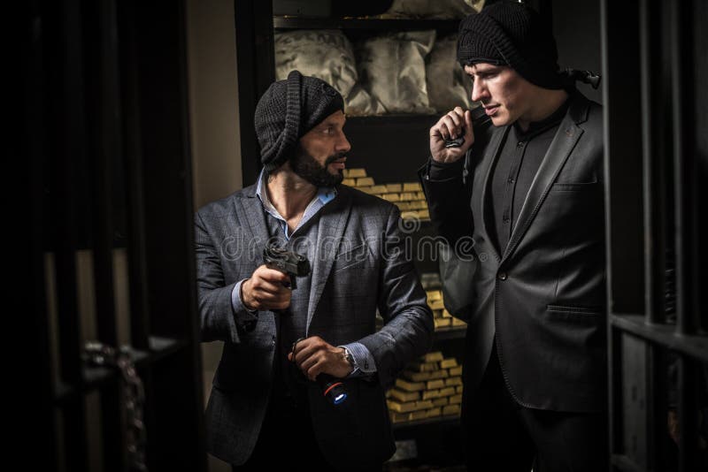Two Ardmed Men Robbing a Bank Stock Image - Image of gold, protection ...