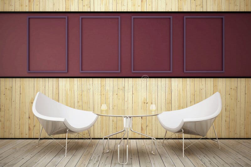 Two Armchair in the Wooden Room Stock Image - Image of purple, home ...