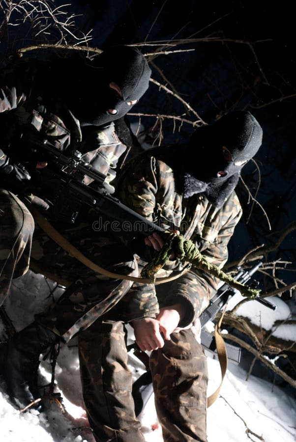 Armed Military Alpinist Hanging on Rope Stock Image - Image of green ...