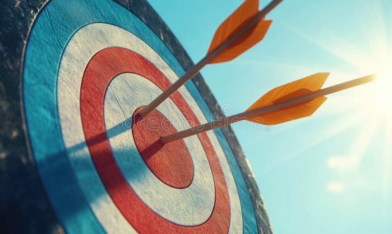 Two Arrows are Skillfully Striking the Very Center of a Target Stock ...