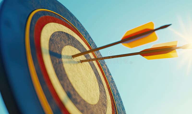 Two Arrows are Skillfully Striking the Very Center of a Target Stock ...