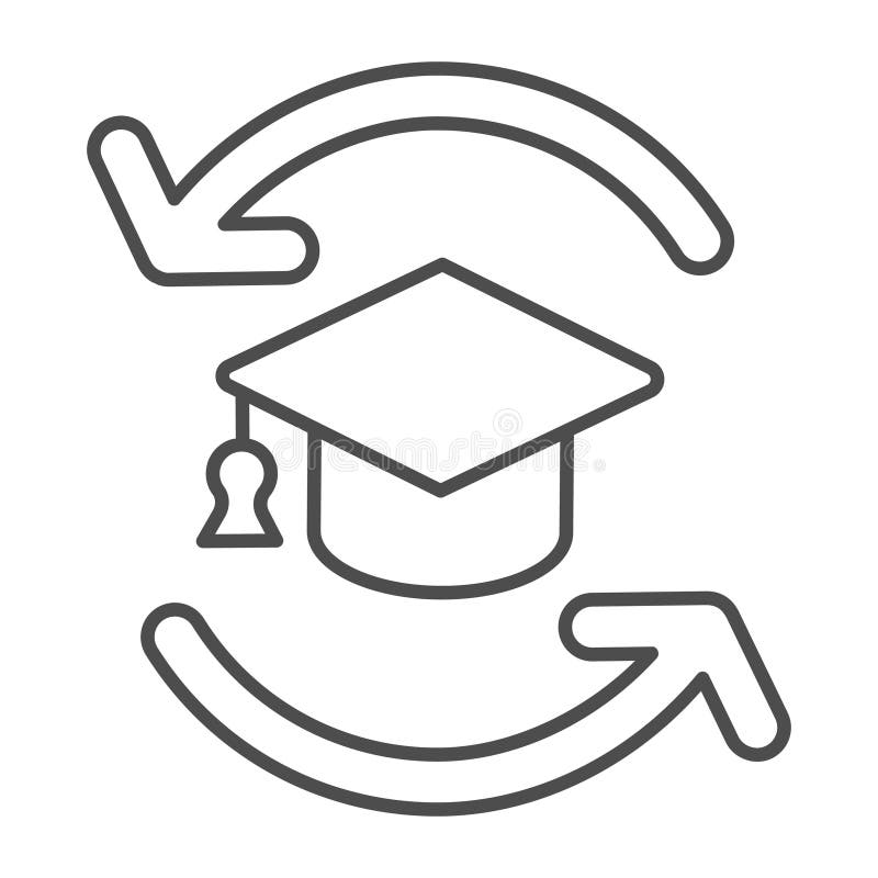 Two Arrows and Student Hat Thin Line Icon, Student Exchange Program ...