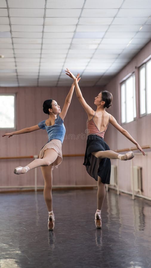 Two Asian Ballerinas are Dancing in the Class. Stock Photo - Image of ...