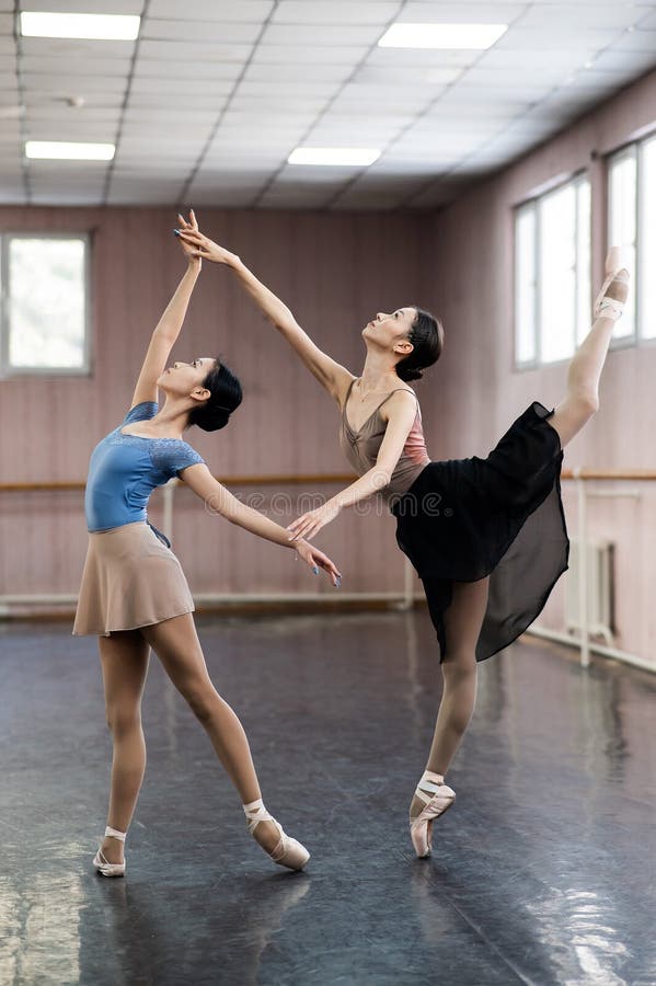 Two Asian Ballerinas are Dancing in the Class. Stock Image - Image of ...