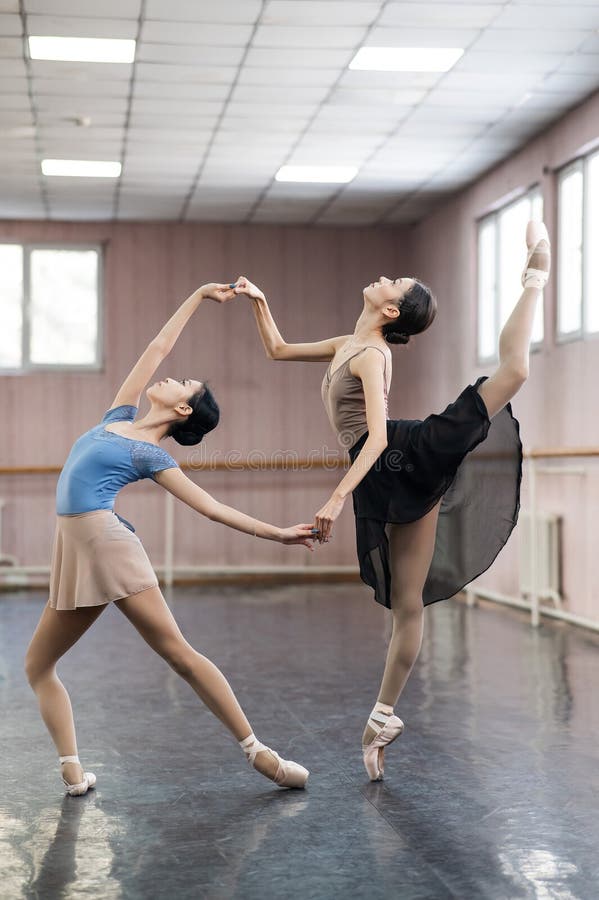 Two Asian Ballerinas are Dancing in the Class. Stock Image - Image of ...