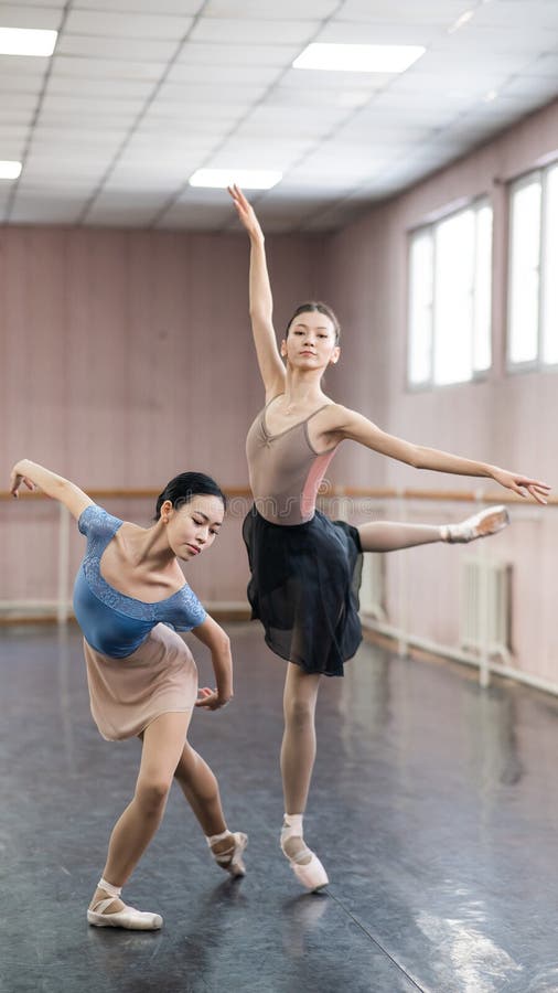Two Asian Ballerinas are Dancing in the Class. Stock Photo - Image of ...