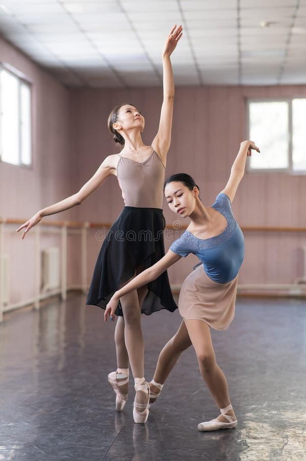Two Asian Ballerinas are Dancing in the Class. Stock Image - Image of ...
