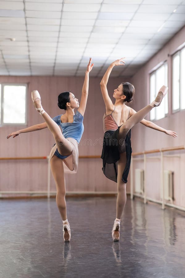 Two Asian Ballerinas are Dancing in the Class. Stock Image - Image of ...