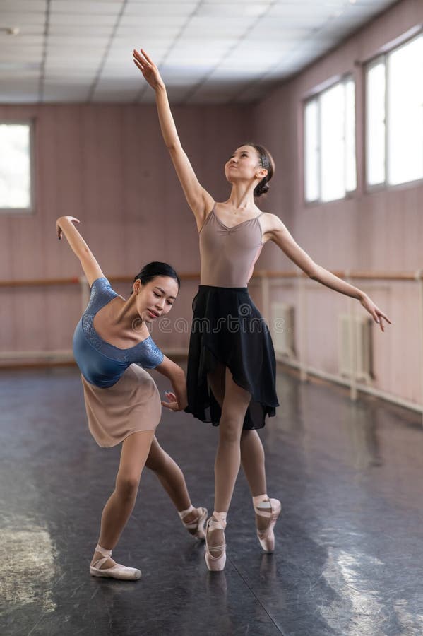 Two Asian Ballerinas are Dancing in the Class. Stock Photo - Image of ...
