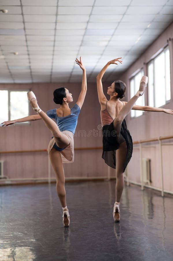 Two Asian Ballerinas are Dancing in the Class. Stock Image - Image of ...